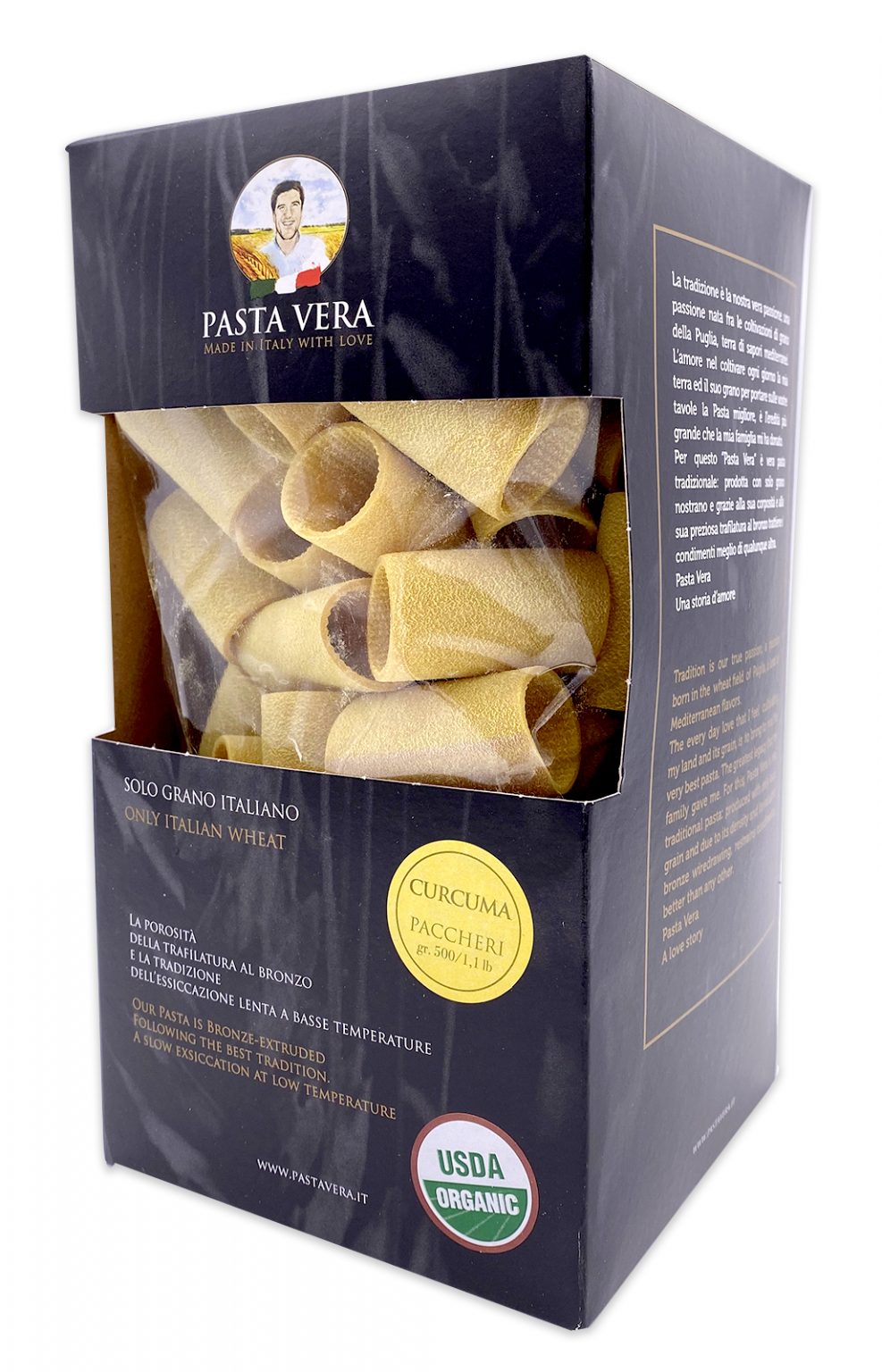 Pasta Vera Organic Paccheri Rigavera Turmeric Pasta - Artisanal Italian ...