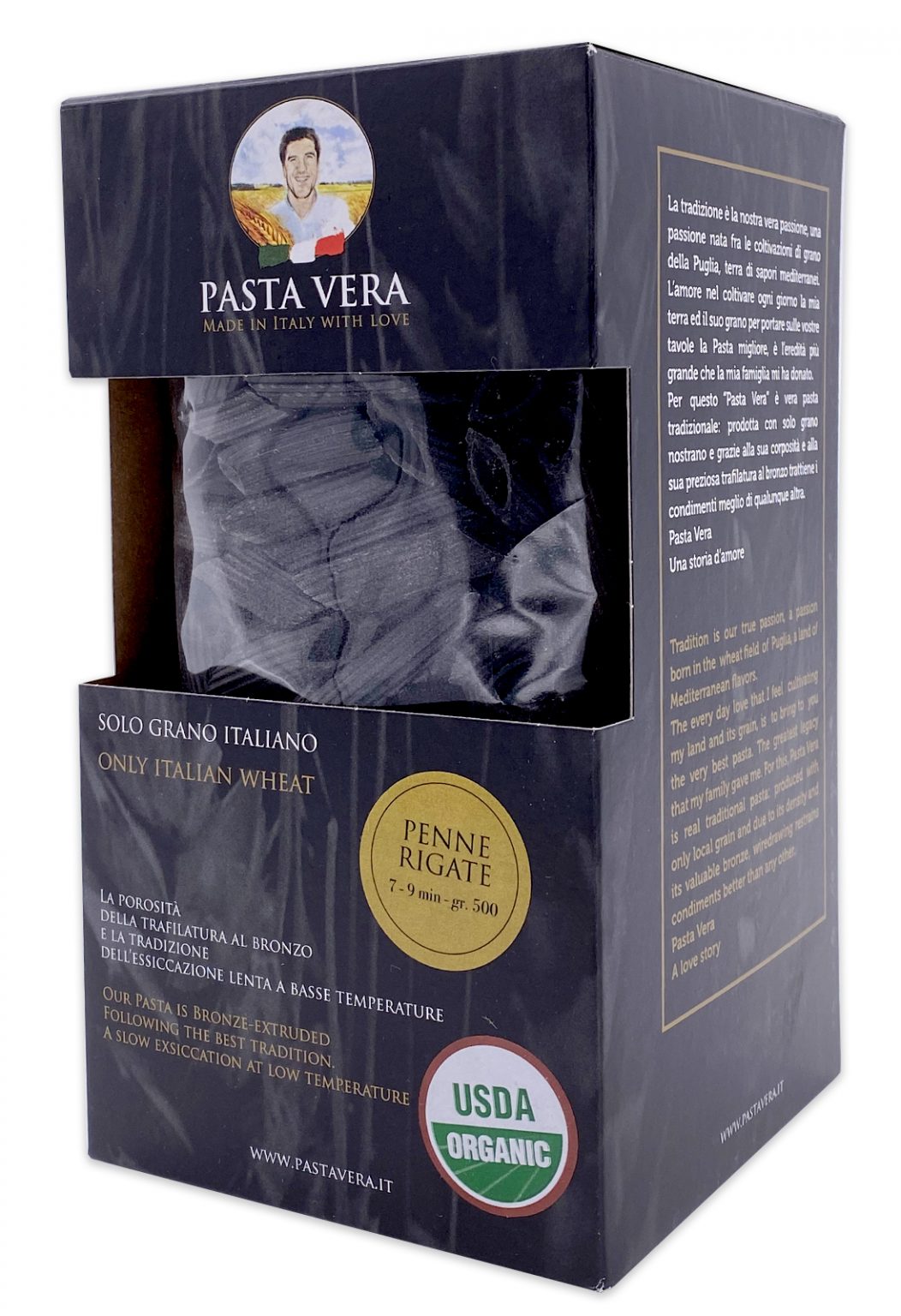 Pasta Vera Italian Organic Squid Ink Penne Rigate Pasta - Artisanal ...